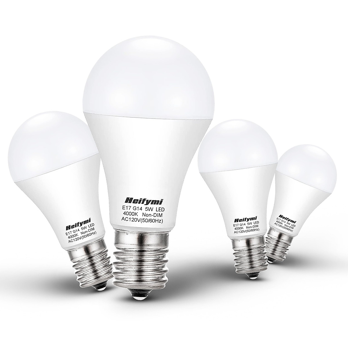 Heifymi E17 Intermediate Base 5W LED Bulb, 40 Watts Equivalent, Neutral/Natural White 4000K, 500 Lumens, AC120 Volts, LED Replacement for Chandelier Ceiling Fan Lights Bulbs, Non-dimmable(4 Pack)