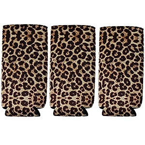 3pcs Neoprene Slim Can Sleeves Covers Collapsible Beer Beverage Coolers for 12oz Slim Energy Drink,Beer,Bottle (Leopard)