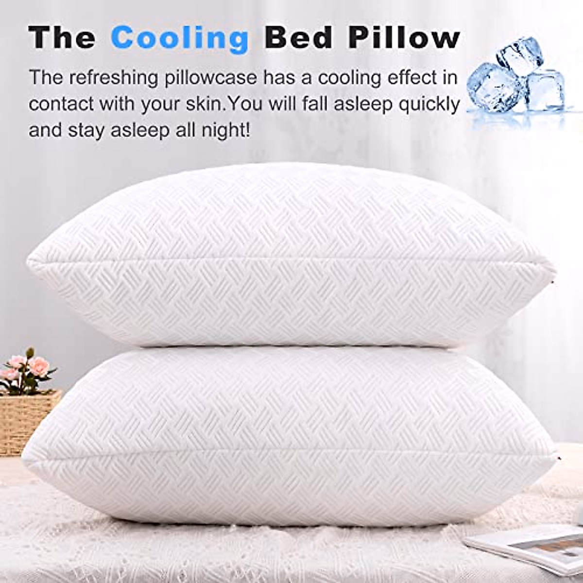 OYT Memory Foam Cooling Bed Pillows for Sleeping - 2 Pack Adjustable Standard Size Gel Shredded Pillows for Sleeping Set of 2 with Side Back Sleepers Washable Removable Cover