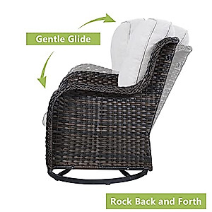 Rilyson Wicker Rocking Chair Swivel Chairs - 4 Piece Rocker Patio Chairs Set Rattan Rocking Chair for Outdoor Porch Deck Garden Backyard(Brown/Beige)