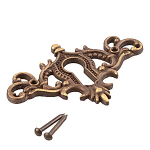 Cast Antique Brass Fancy Keyhole Cover | 2" W x 1 1/4" H | Keyhole Escutcheon Plate for Cabinet Door, Dresser Drawer, Desk | Antique Furniture Hardware | KC13-BA