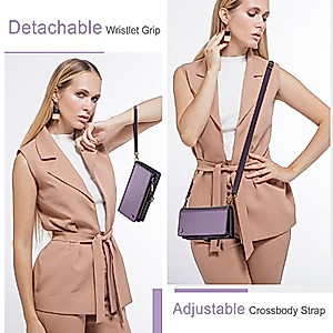 ASAPDOS Case Wallet Compatible with iPhone 12 Mini,Retro PU Leather Strap Wristlet Flip Case with Magnetic Closure,[RFID Blocking] Card Holder and Kickstand for Men Women Purple