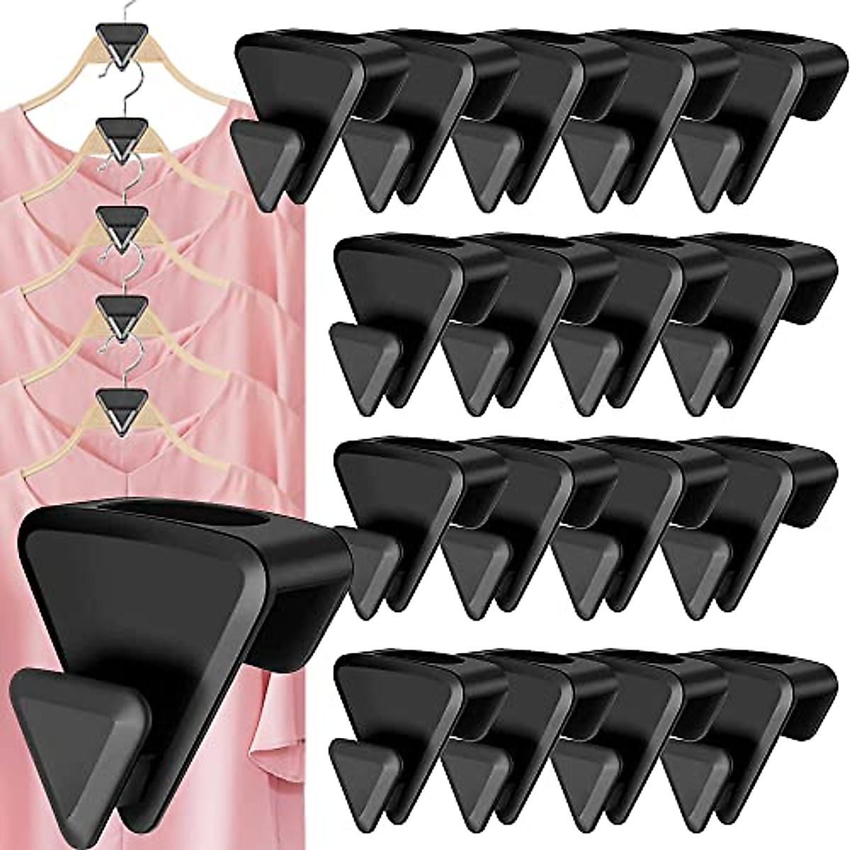 18PCS Clothes Hanger Connector Hooks Hangers Hanger for as Seen on Closet Space Connection Hooks (Classic Black Triangle)