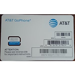 AT&T SIM Card, Compatible with Prepaid (GoPhone) and Postpaid AT&T Cellular Service (Nano)