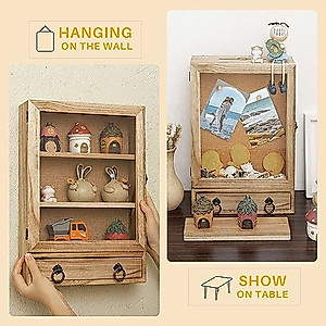 Qiannhee Large Shadow Box Display Case,11x16 Shadow Box Frame with Drawers and Removable Shelves of Flower Photos Wood pet Memorial Shadow Box, Wood Shadow Box as a Wedding Gifts (Rustic Brown)