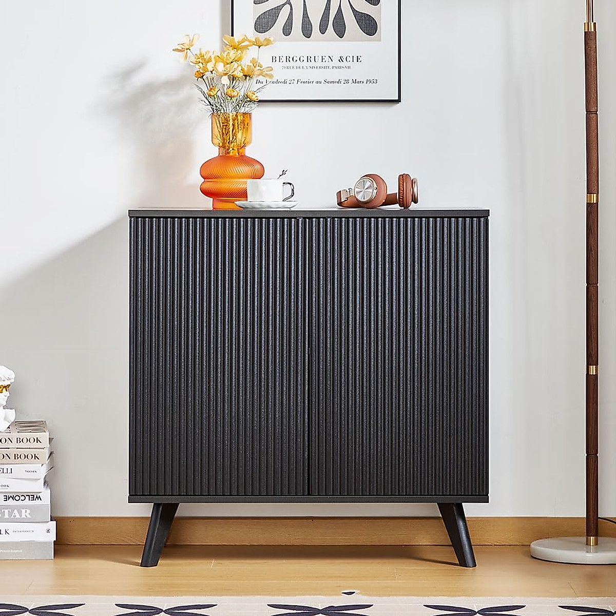 AFFEIVUL Black Accent Buffet Cabinet with Adjustable Shelves, Freestanding Sideboard with Double Doors for Hallway Entryway Living Room