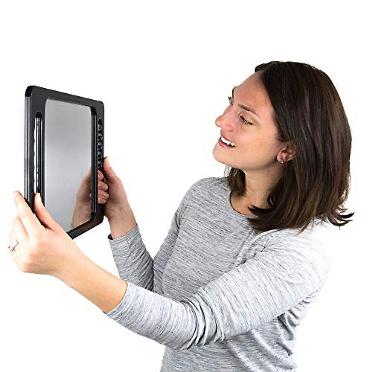 Large Hand Mirror with Double Handle - Rectangular Hand Held Mirror with Handle - Hair Salon Equipment Hairstylist and Barber Accessories (Black)