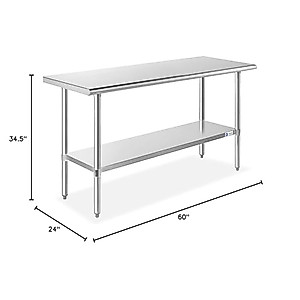 GRIDMANN Stainless Steel Work Table 60 x 24 Inches, NSF Commercial Kitchen Prep Table with Under Shelf for Restaurant and Home