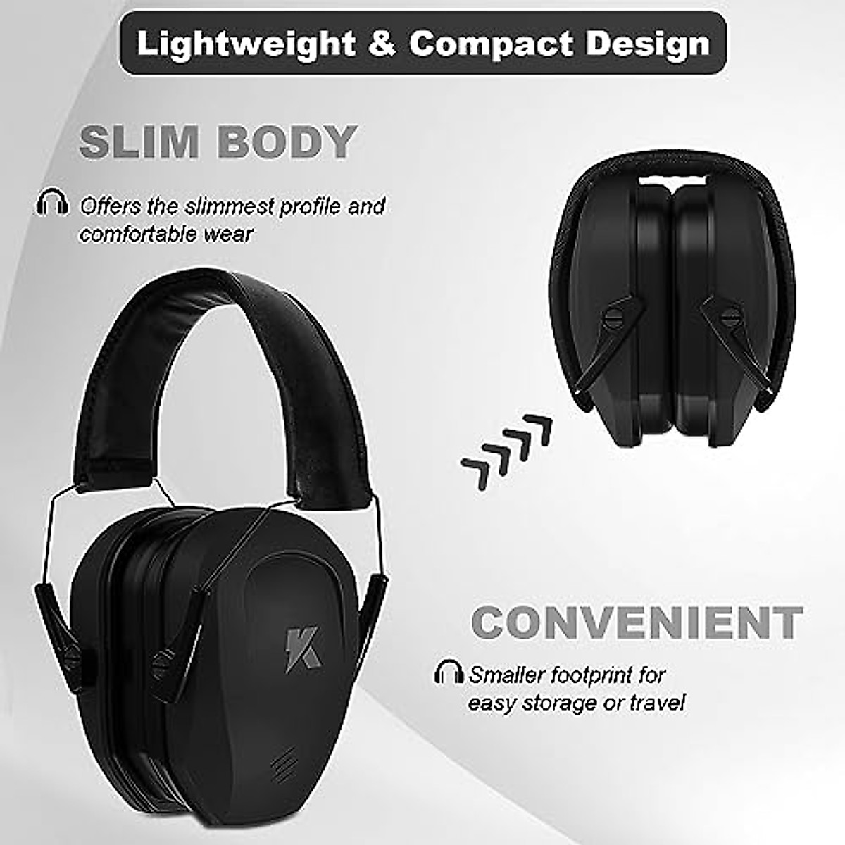 ucho 34dB Shooting Ear Protection - Maximum Hearing Protection for Gun Range, Slim Passive Noise Reduction Earmuffs（Black）