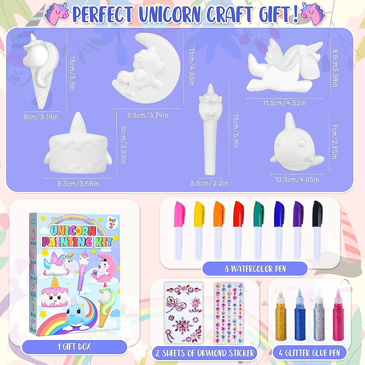 Unicorn Gifts Toys for Girls, Unicorn Arts and Crafts Painting Kit, 6 Slow-Rise Unicorns Squishies DIY Kit, Bergmoer Gifts for Girls Christmas Birthday Toys Gift for Kids Ages 4, 5, 6, 7, 8 Years Old
