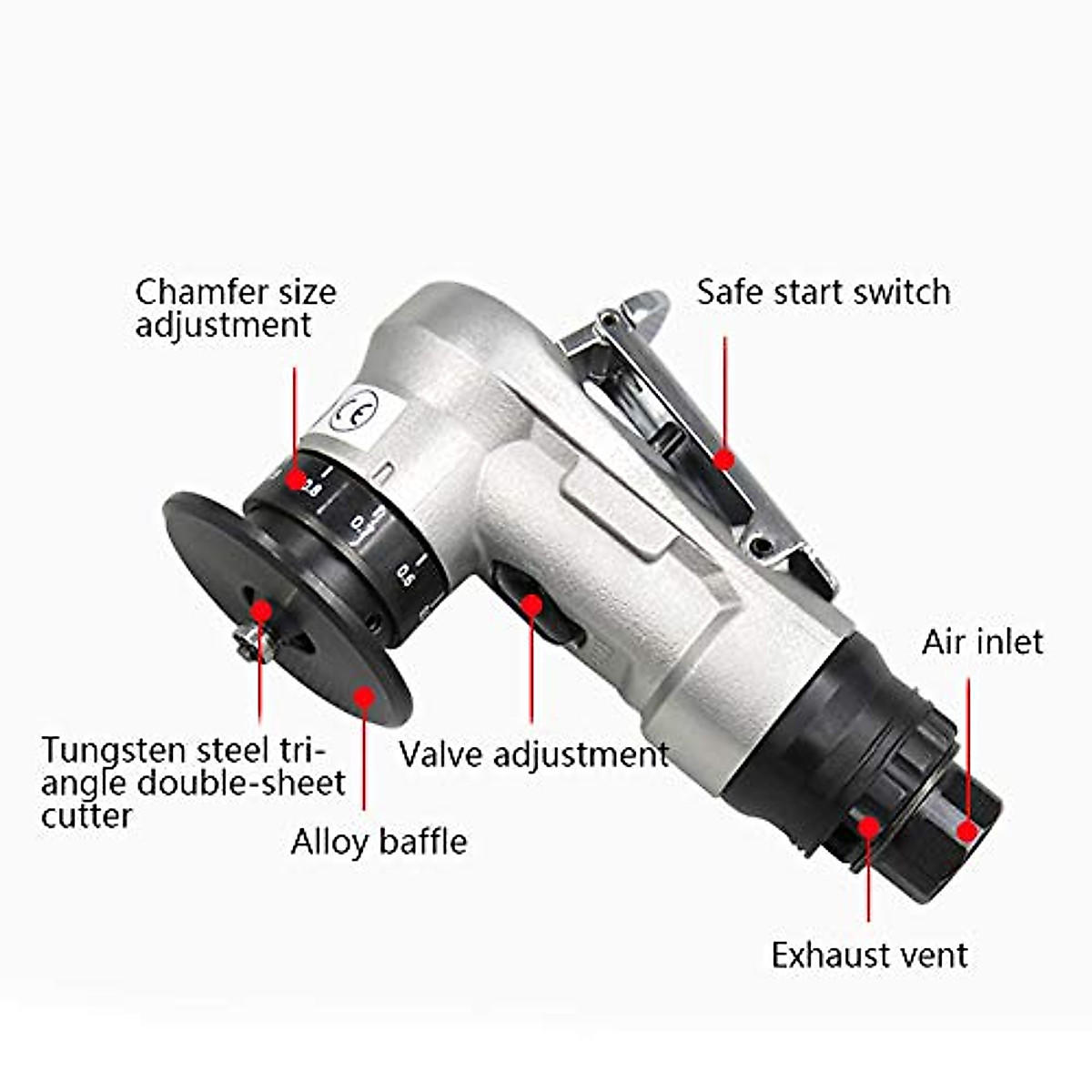 45° Arc Burr Trimming Machine Pneumatic Chamfering Deburring Tool Hand-held Edge Deburring Trimmer Air Beveling Tool Small Handheld Grinder with US Type Interface