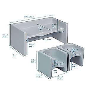 ECR4Kids Table and Chairs Tri-Me Multipurpose 3-Piece Set, Light Grey