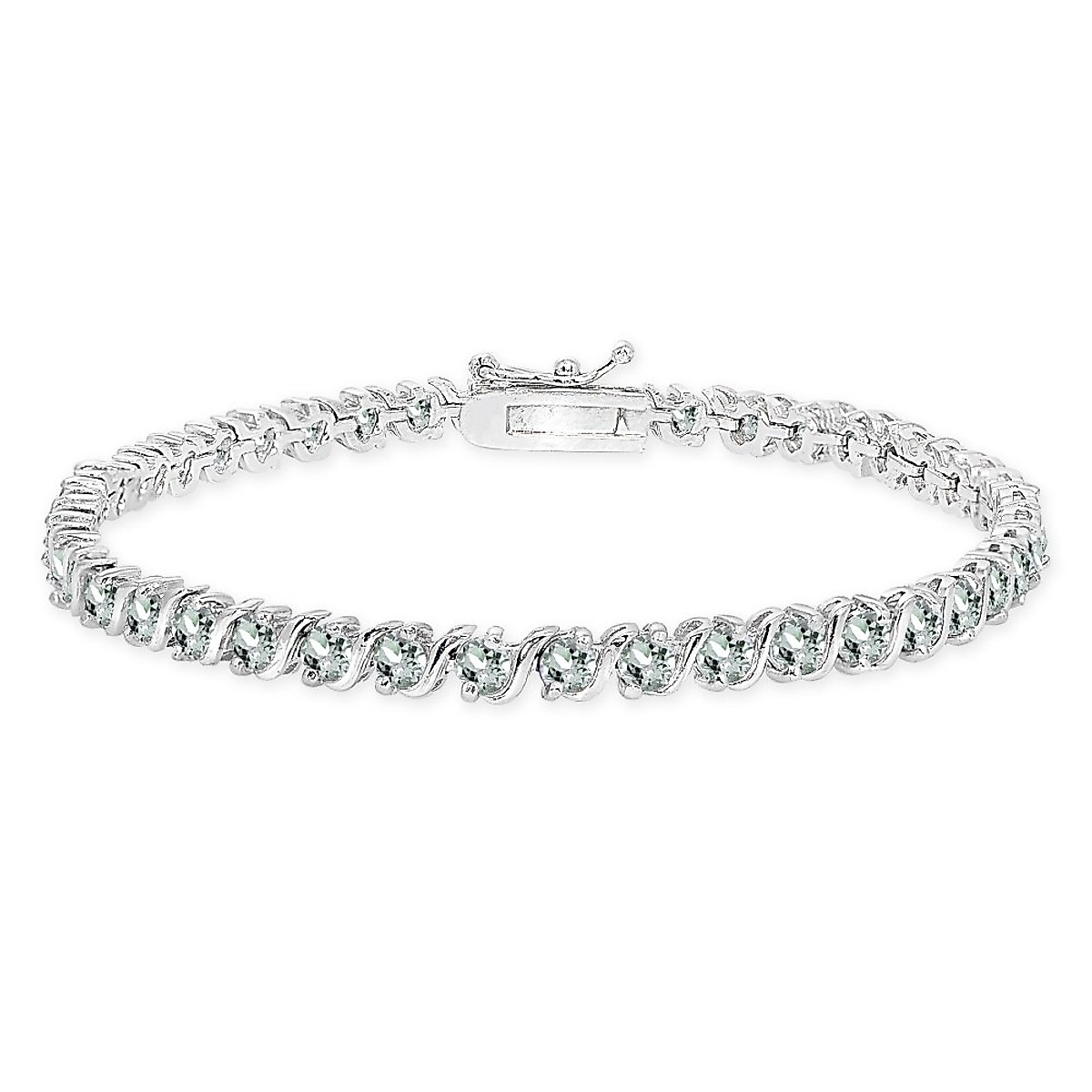 B. BRILLIANT Sterling Silver S Design Light Aquamarine Tennis Bracelet for Women with Gift Box