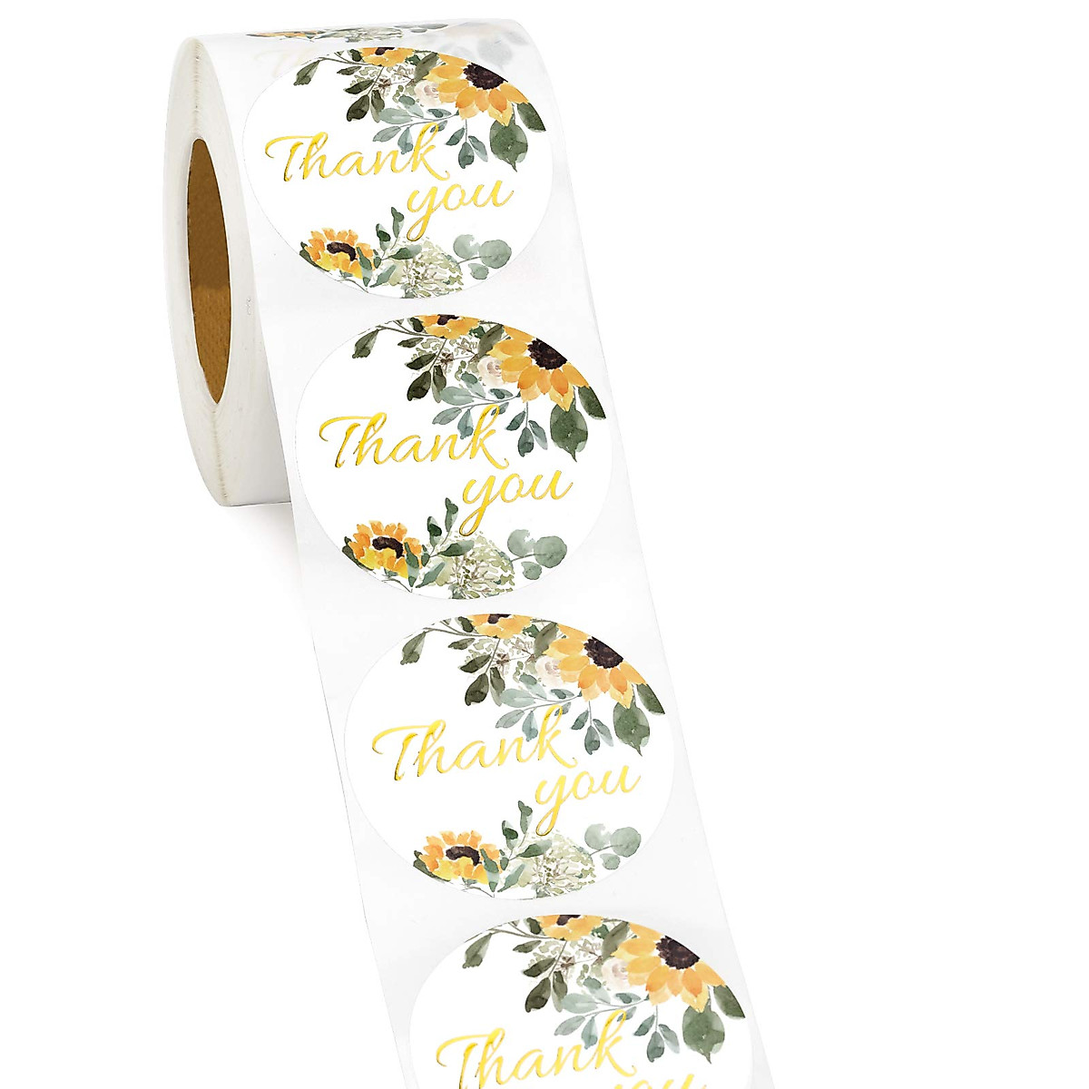 BIOBROWN Shipping Stickers Thank You Gold Foil Sunflower Painting Gift Wrap Stickers, Business Stickers 2 x 2 Inch-500 Total Labels