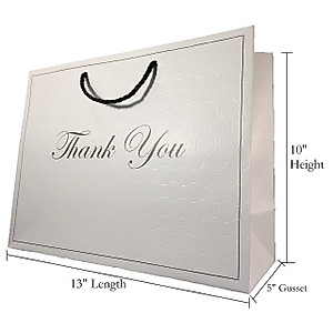 MODEENI 12 Large White Thank You Gift Bag Wedding Thank U Bags with handles 13x10 Paper Shopping Large White Gift Bags Merchandise Premium Quality Elegant Luxury Matte Modern Fancy Retail Clothing Boutique Birthday
