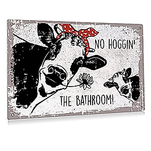 BEASTZHENG Funny No Hoggin The Bathroom Cow Bathroom Metal Tin Sign Wall Decor Vintage Bathroom Tin Sign for Toilet Restroom Washroom Decor Gifts