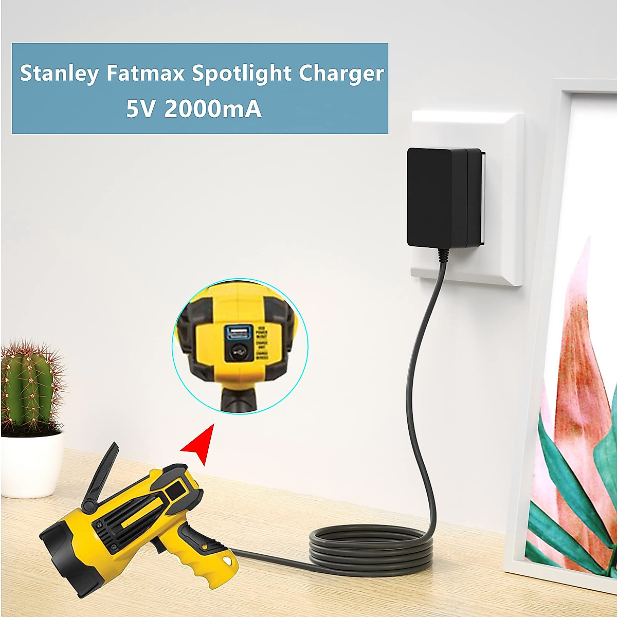 Replacement for Stanley Fatmax Spotlight Charger Compatible with Stanley SL10LEDS SL10LEDSL 5V Flashlight Power Cord