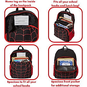 RALME Spiderweb Backpack Set for Boys, 16 inch, 6 Pieces with Foldable Lunch Bag, Water Bottle, Pencil Case, Pop It Key Chain, and Carabiner Clip