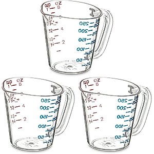 Carlisle FoodService Products 4314107 Commercial Plastic Measuring Cup, 1 Cup, Clear (Pack of 3)