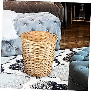 Levemolo 1pc Rattan Trash Can Multi-Purpose Wicker Basket Rattan Garbage Bin Wicker Storage Rustic Trash Can Kitchen Trash Bin Outside Trash Can with Lid Garbage Can with Lid Coffee