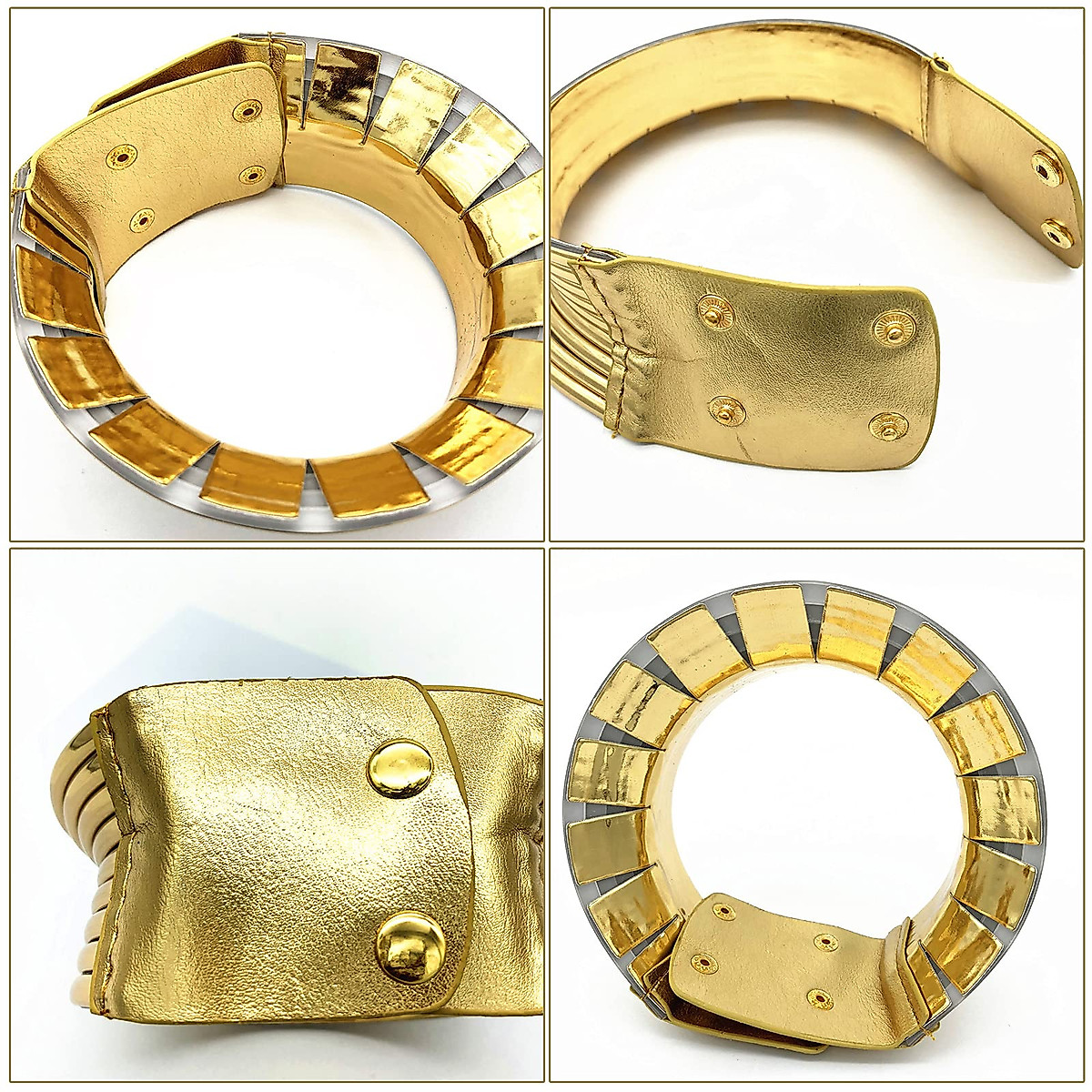 Beupy 6 Pieces Gold African National Tribal Costume Accessories Set Long Neck Collar Necklaces Metal Bracelet Gothic Chunky Nose Hoop Chain Swirl Earrings African Jewelry Set for Women