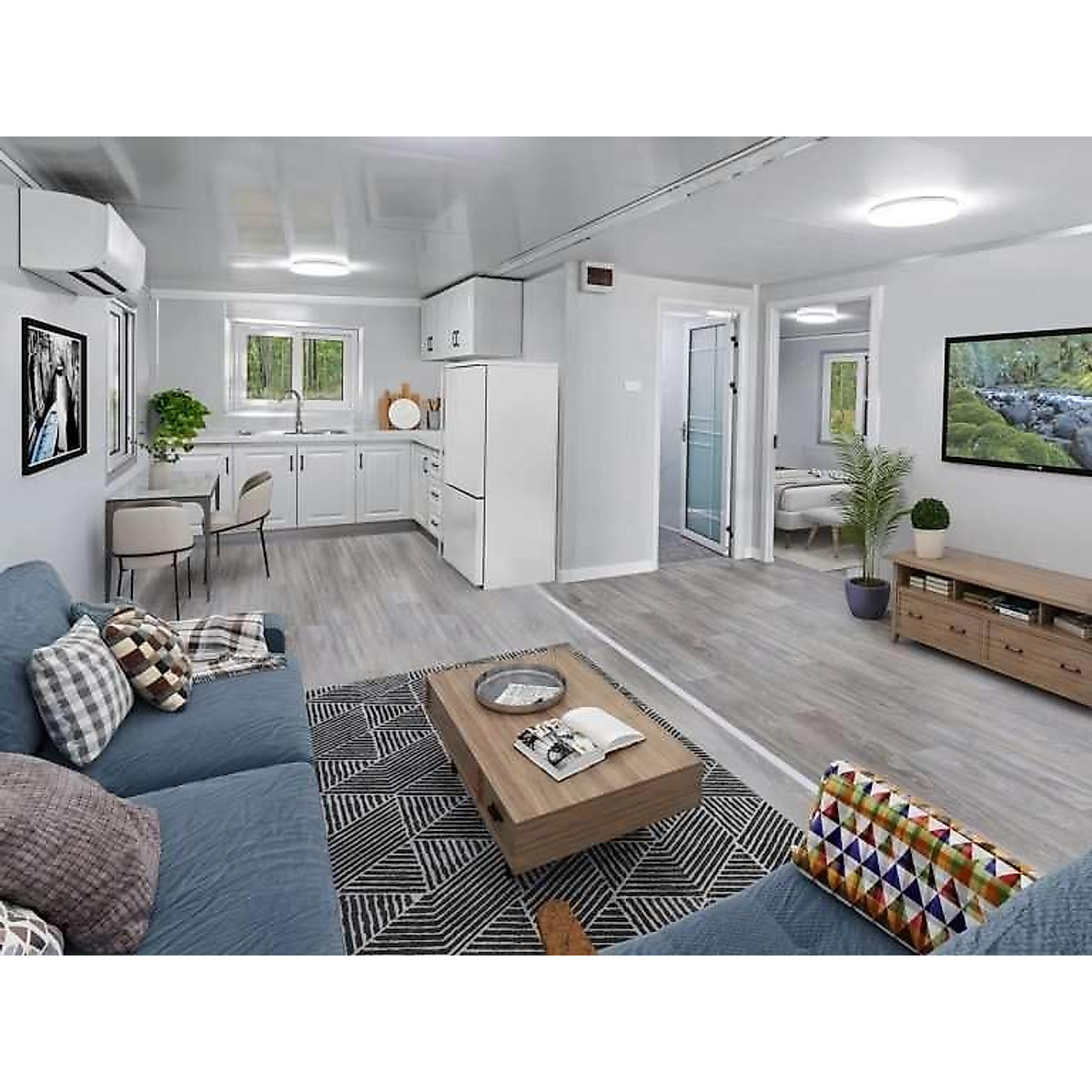 kitchef Foldable house 2 Bedrooms, Kitchen, Livining Room and Bathroom with instant Heater - Quick Assembly, Durable, and Compact Living Solution - backyard bar shed, 20 FT