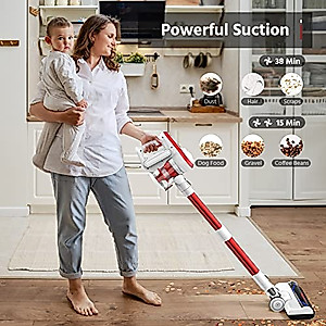 Micol Cordless Vacuum Cleaner, Lightweight Stick Vacuum with 2 Modes Powerful Suction, Max 38mins Runtime, Detachable Battery, 6 in 1 Household Vacuum Cleaner for Home Hard Floor Carpet Pet Hair Car