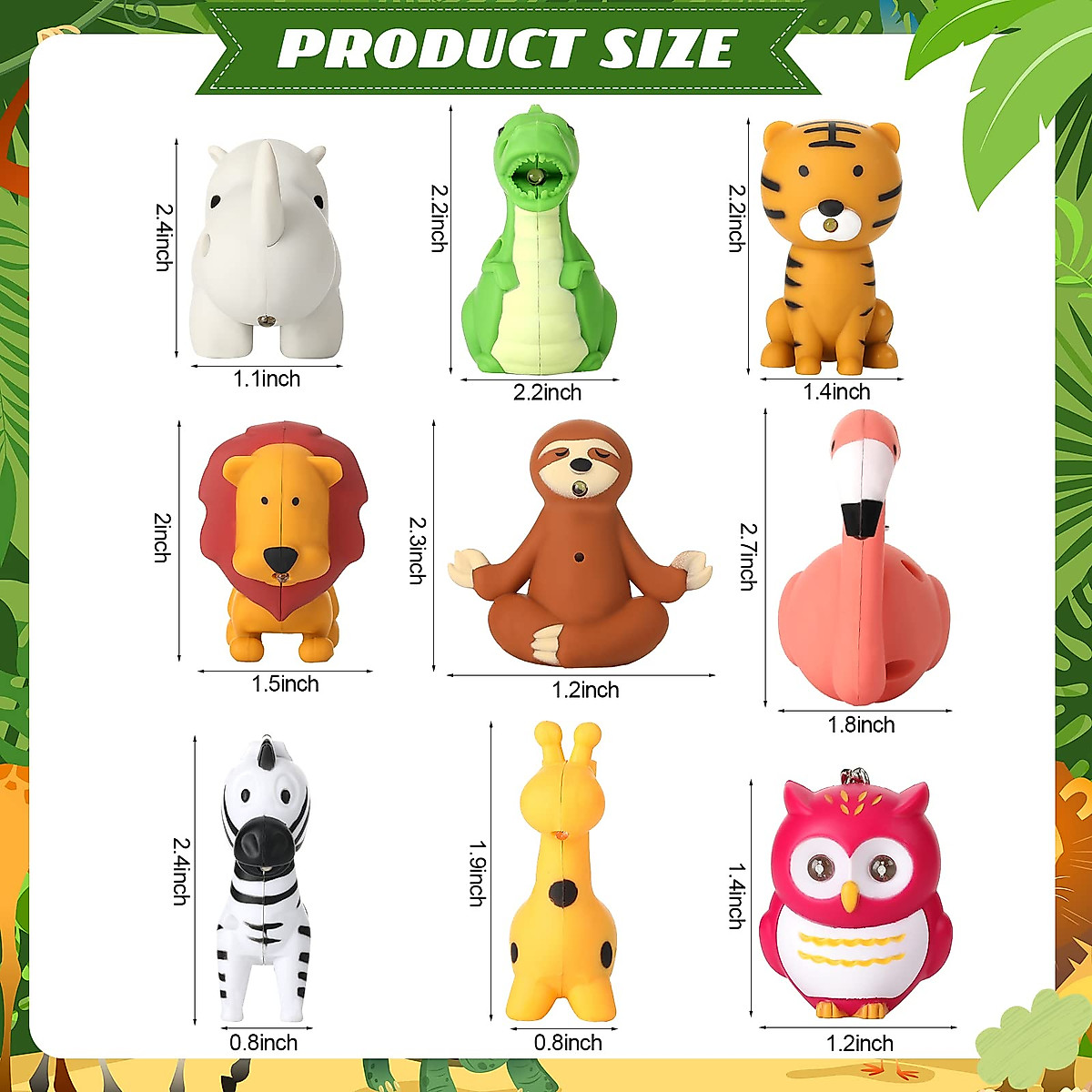 Nosiny 9 Pcs Animal Keychains Pediatric Nurse LED Keychains Animal Badge Key Ring for Kids Boys Girls Party Favor, 9 Style