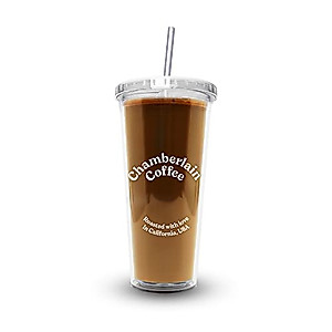 Chamberlain Coffee Transparent Tumbler - 24 Oz Clear Iced Coffee Tumbler with Straw - Double Wall Tumbler with Lid for Cold Brew, Iced Tea, Matcha and Cold Drinks - 100% Recyclable Iced Coffee Cup