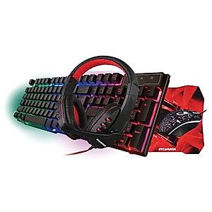 SYLVANIA SGKS100 4-in-1 Gaming Set with Keyboard, Mouse, Headset, and Mouse Pad for Windows PCs