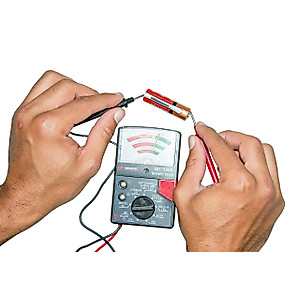 Gardner Bender GBT-500A Analog 1.5 V Button Cell/22.5 Photo/AA/AAA/12 V/9 V/Lantern Cells & More, Leads Battery Tester,14 Battery Range, Black