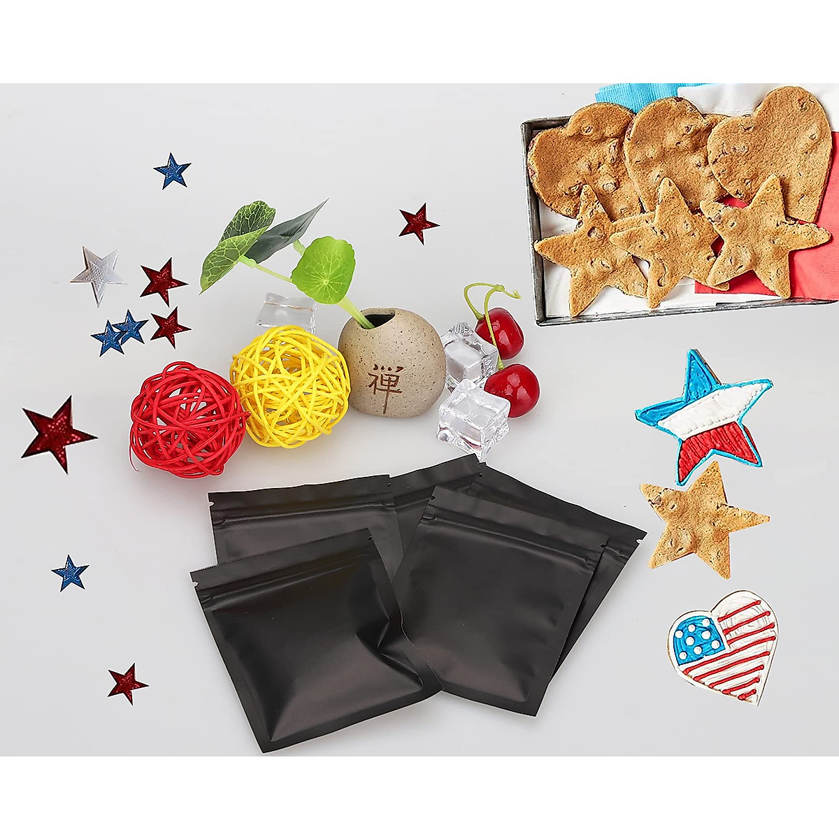 COQOFA 100pcs 4X 6 inch Resealable Smell Proof Bags Mylar Bags Matte Black Foil Pouch Double-Sided Flat Ziplock Bag…