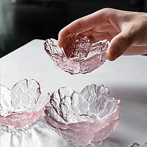 Glass Seasoning Dishes, Cherry-Blossom Tea Bag Holders,Pink Flower Snack Dip Bowls,Sakura Shaped Sushi Sauce Dishes Candle Holders,Set of 6 for Party Housewarming,Christmas,Valentine, Mother's Day