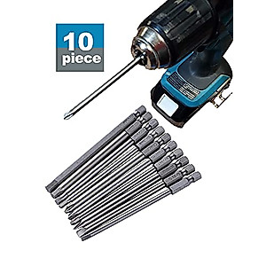 Rocaris 10pcs 1/4 Inch Hex Shank Long Magnetic Screwdriver Bits Set 100mm Power Tools (Slotted+Cross+Hex head)