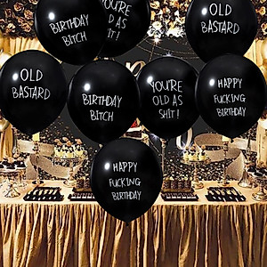 24Pcs Black Abusive Balloons 12 Inches Funny Abusive Old Age Birthday Party Balloons Cute Offensive Rude Latex Birthday Balloons for Men Women Adults Birthday Party Supplies Indoor/Outdoor