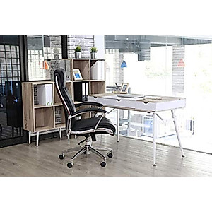 JJS Home Computer Desk, Writing Desk with Drawers, Contemporary Design Split Top Storage Modern Desk, Sturdy and Easy Assembly Spacious Desktop Mid Century Desk,White Desks for Bedroom Dresser Table