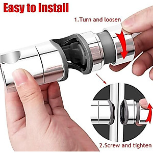 Adjustable Shower Head Holder for Slide Bar,Universal 18-25MM O.D. Rail Head Bracket Holder for Slide Bar Slider Clamp Bathroom Replacement 360 Degree Rotation Sprayer Holder (ABS Chrome)