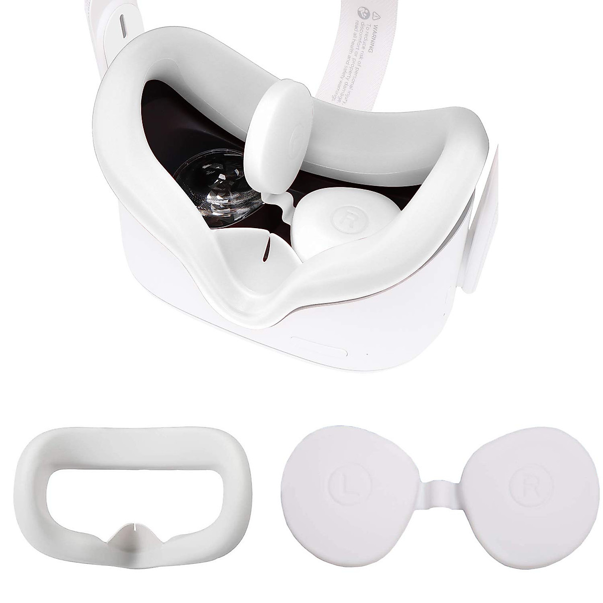 VR Face Silicone Cover Mask Combo with Protective Lens Cover for Quest 2 Headset Face Pad Cushion Accessories Set Sweatproof Lightproof by X-super Home (White, Quest 2)
