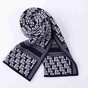SYLALE Scarf For Men Wool Scarf Men'S Winter Versatile Thick Knitted Woolen Neck Blue And White