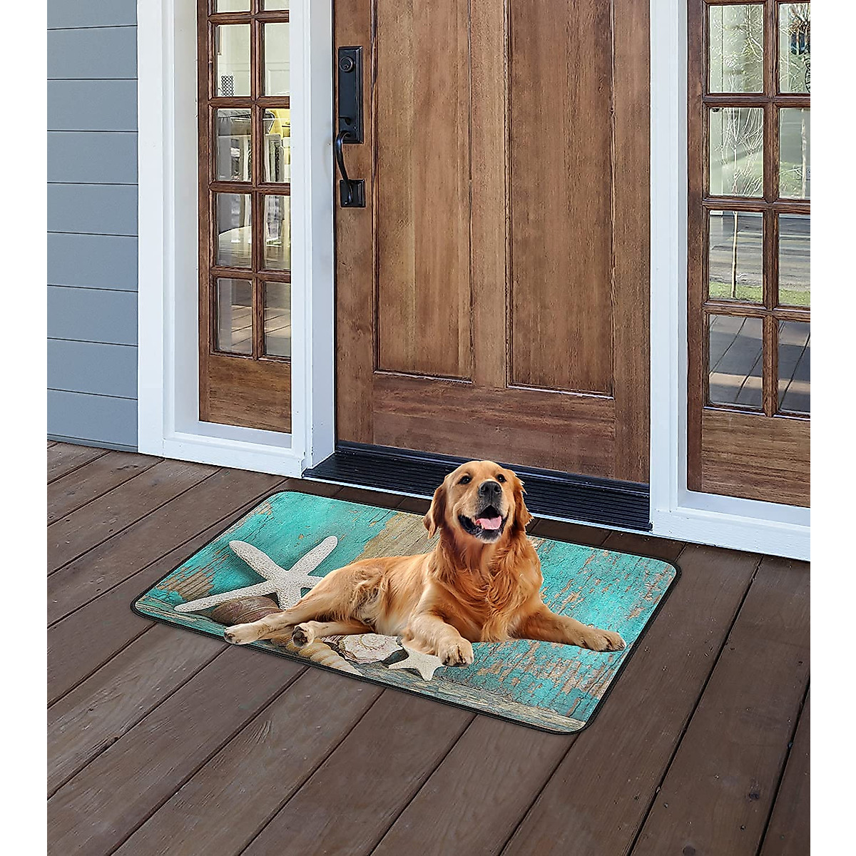 ALAZA Beach Ocean Kitchen Rugs, Kitchen Sink Floor Mat Bath Mat for Kitchen Bathroom Decor 39 x 20 Inch, Rustic Ocean Coastal Starfish Seashells Turquoise