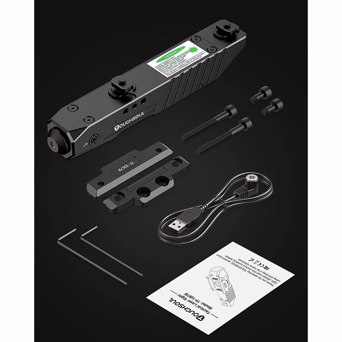 TOUGHSOUL Rifle Green Blue Red Laser Sight Compatible with M-Lok Picatinny Rail, Rechargeable Low-Profile Tactical Rifle Laser Sight with Strobe Function