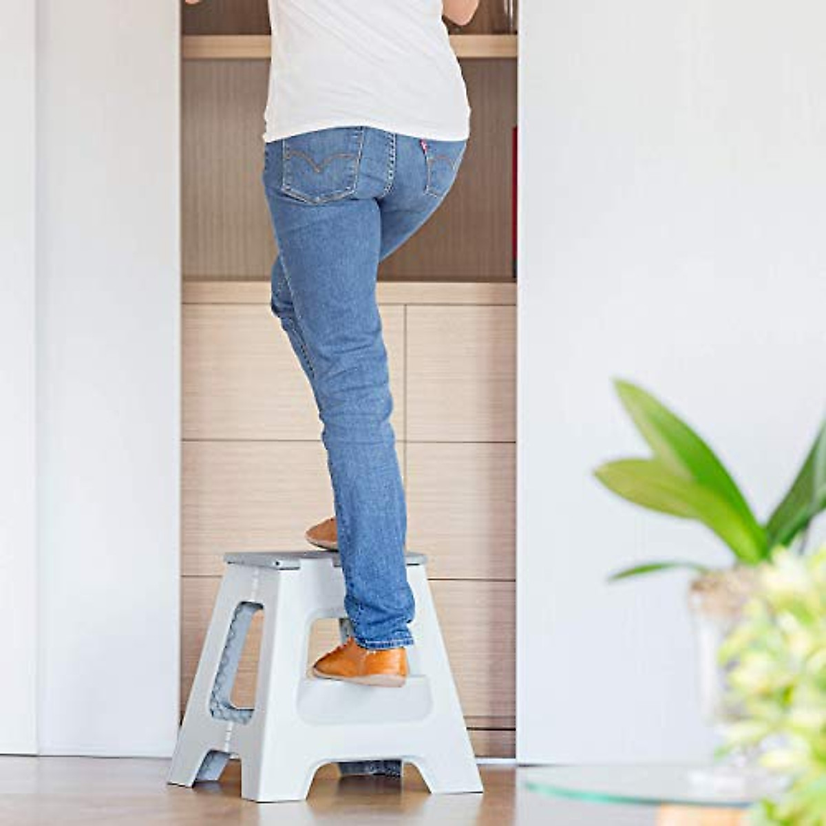 Vigar Compact Foldable 2-Step Stool, 16 inches, Lightweight, 330-pound Capacity Non-Slip Folding Step Stool, Gray