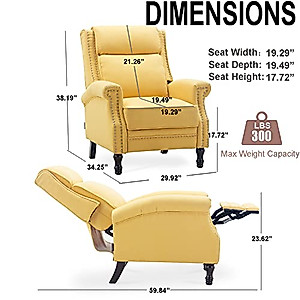 Altrobene Modern Accent Chair, Push Back Recliner Chair, Wingback Arm Chair for Living Room/Bedroom/Small Spaces, Yellow