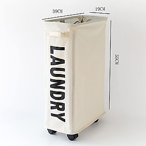 plplaaoo Oxford Cloth Easy Install Storage Basket with Mesh Pulleys, Foldable Laundry Basket with Drawstring Mesh Cover,Corner Clothes Hamper Laundry Bin with Handle (White)