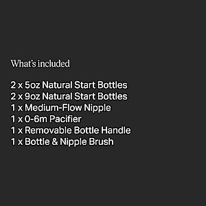 Tommee Tippee Natural Start Baby’s First Bottle Set, 2 x 5oz and 2 x 9oz Anti-Colic Bottles, Slow and Medium Flow Nipples, 0-6 month Pacifier, Self-Sterilizing