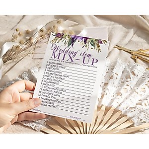 Purple Floral Bridal Shower Word Scramble Game – 25 Pack, Couples Wedding Engagement Party Games, Reception Decor and Ideas, Fun Rehearsal Unscramble Guest Activities