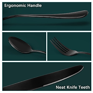 Briout Matte Black Silverware Set, Stainless Steel Cutlery Set Service for 4, Black Flatware Utensil Set include Fork Knife Spoon for Kitchen Home Restaurant, Premium Tableware