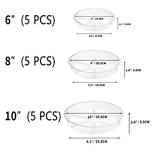 My Homeware Fix 15-Pack Clear Plastic Plant Pot Saucer - No Water Spills – Durable Drip Trays for Indoors, Outdoors – Saucers are 3 Sizes – 6, 8, 10 inches