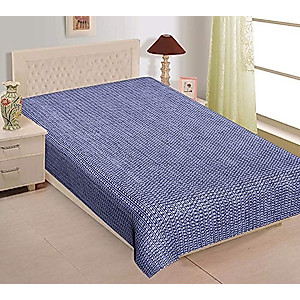 Maviss Homes Indian Traditional Handmade Patchwork Cotton Super Soft Kantha Quilt Blanket | Throw Bedspread Blanket | Bedroom Décor Throw Quilt |Home Décor; Blue