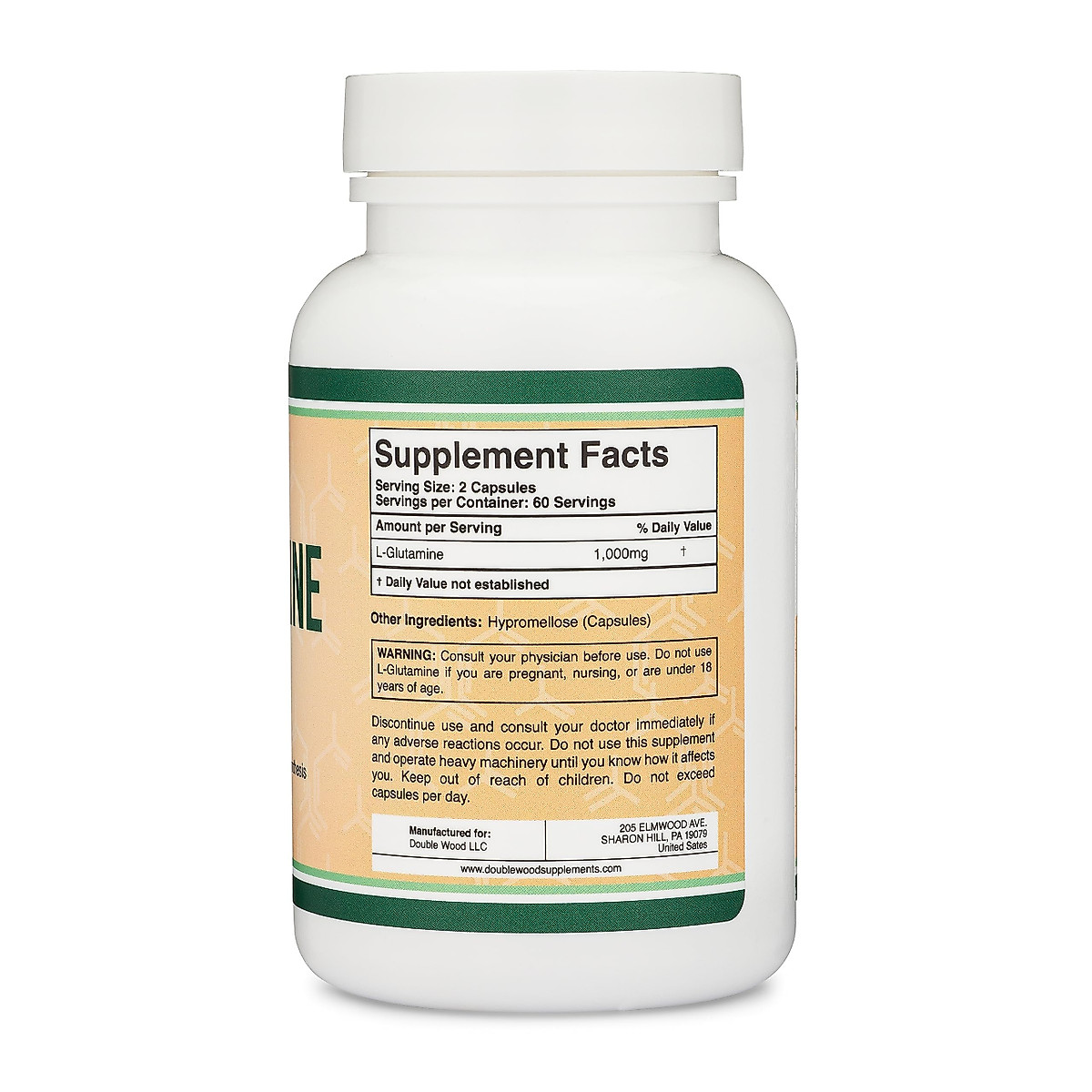 L Glutamine Capsules - No Fillers (1000mg Servings, 120 Capsules) Non-GMO, Gluten Free, Keto Safe, Vegan Friendly, Third Party Tested (for Endurance and Gut Health) by Double Wood